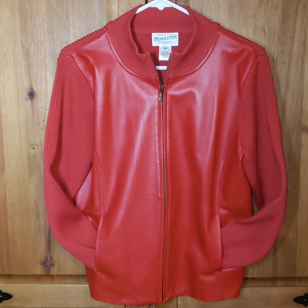 Pendleton Wool Leather Zip Front Sweater Jacket - Gem